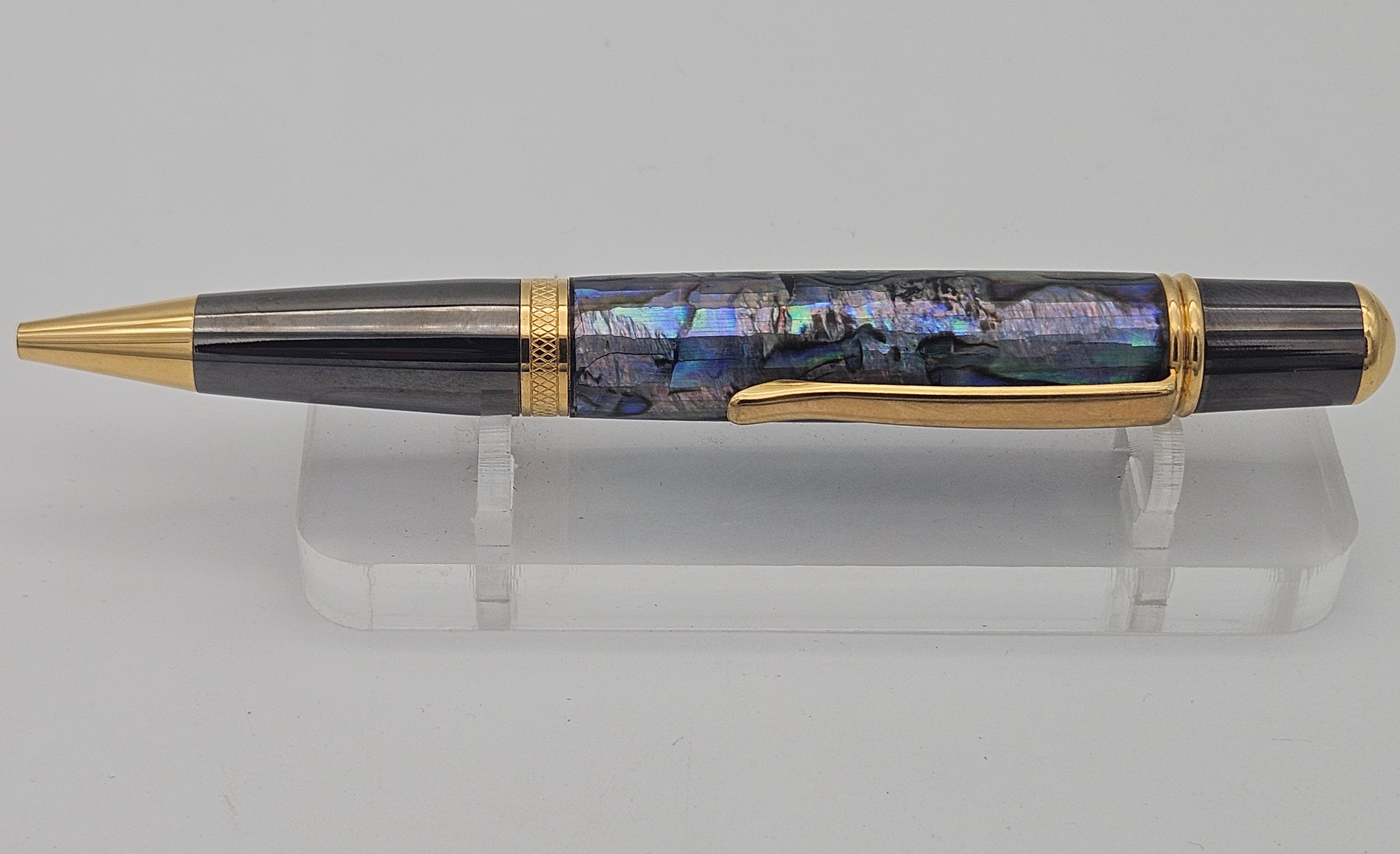 Abalone Premium Handmade Pen Ballpoint, Faceted, Gold and Titanium Cus – Mission City Pens