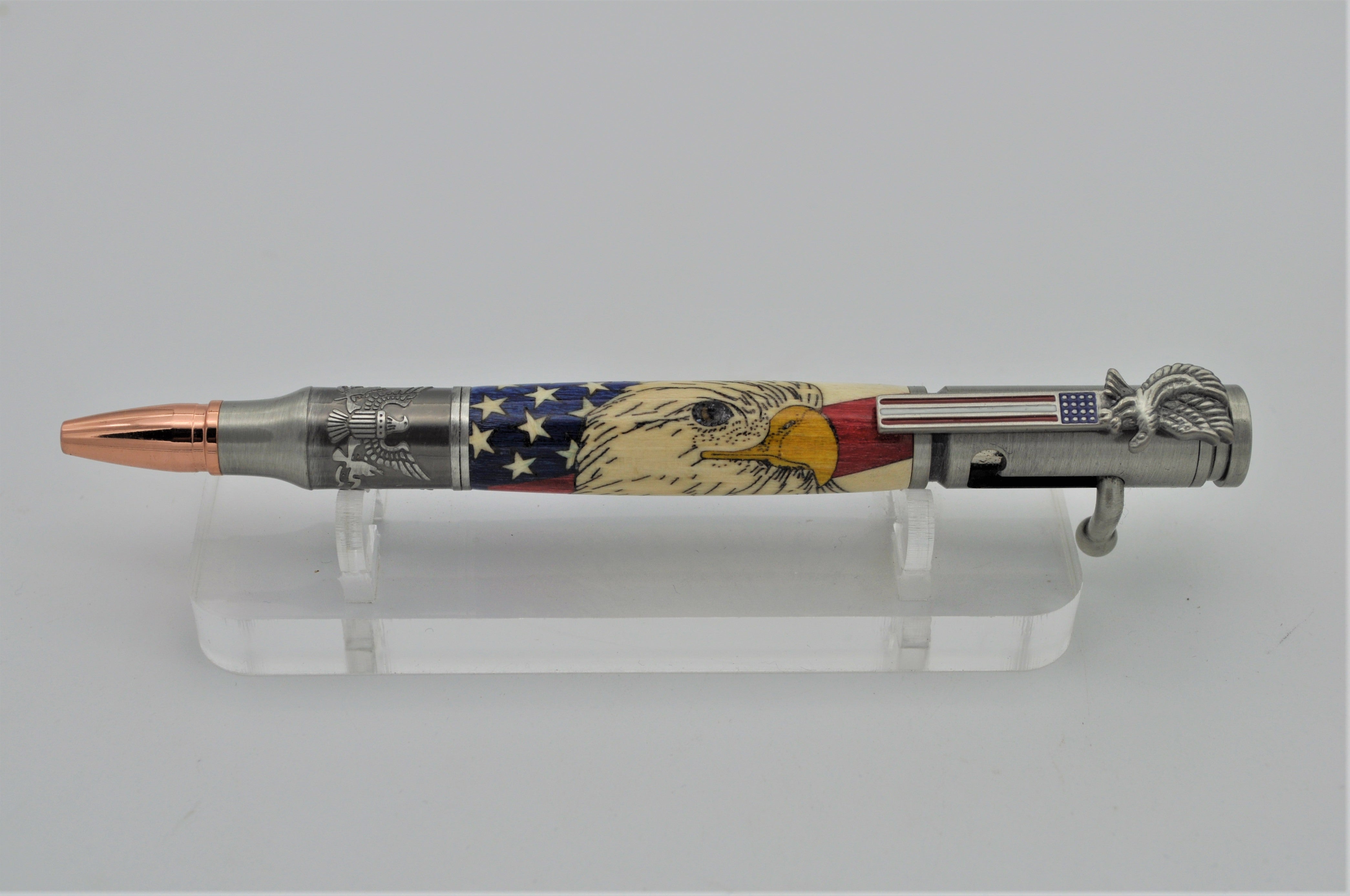 EAGLE FLAG Pen Bolt Action Wood Hand Inlaid US American Patriotic Ball ...