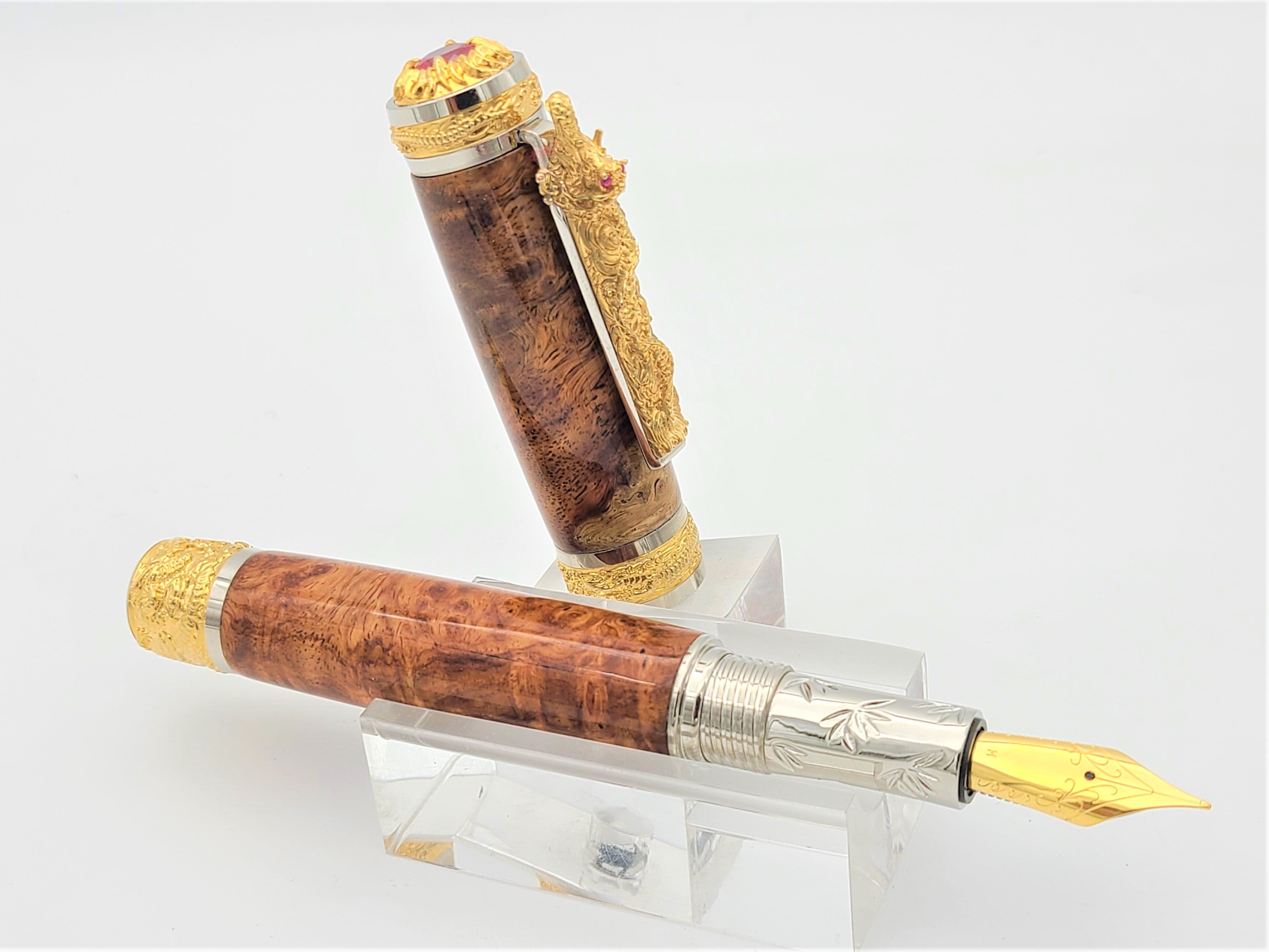 ORIENTAL DRAGON PREMIUM FOUNTAIN INK PEN 22k GOLD COLLECTOR GRADE AMBO ...